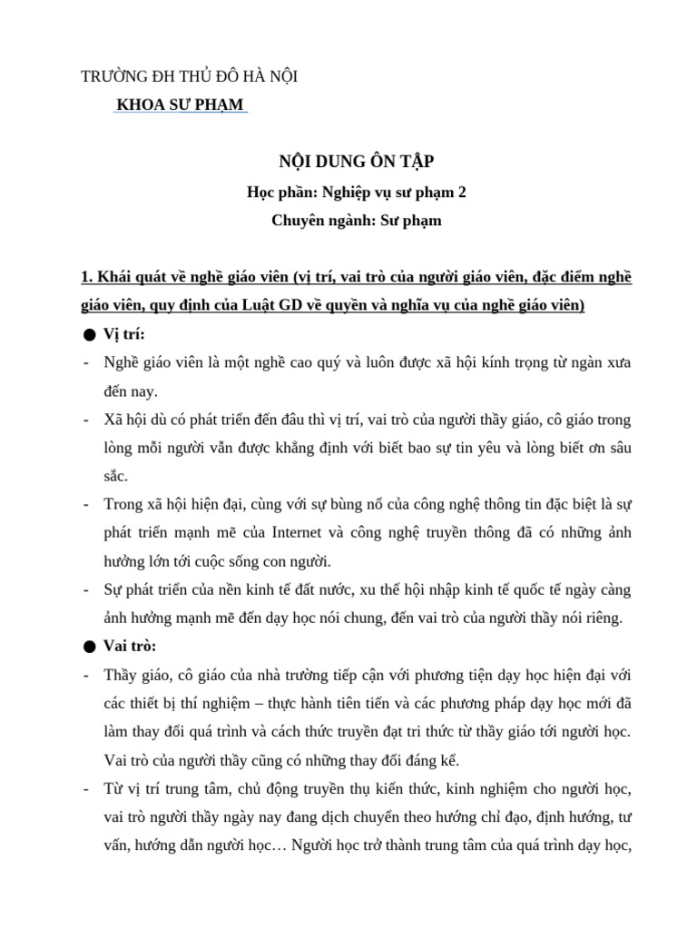 Đề cương NVSP | PDF