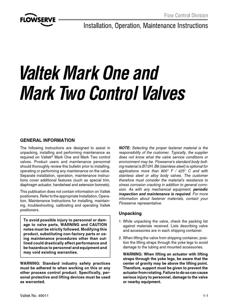 Valtek Mark 1 Air Actuated Control Valve Io Manual | PDF | Valve | Actuator