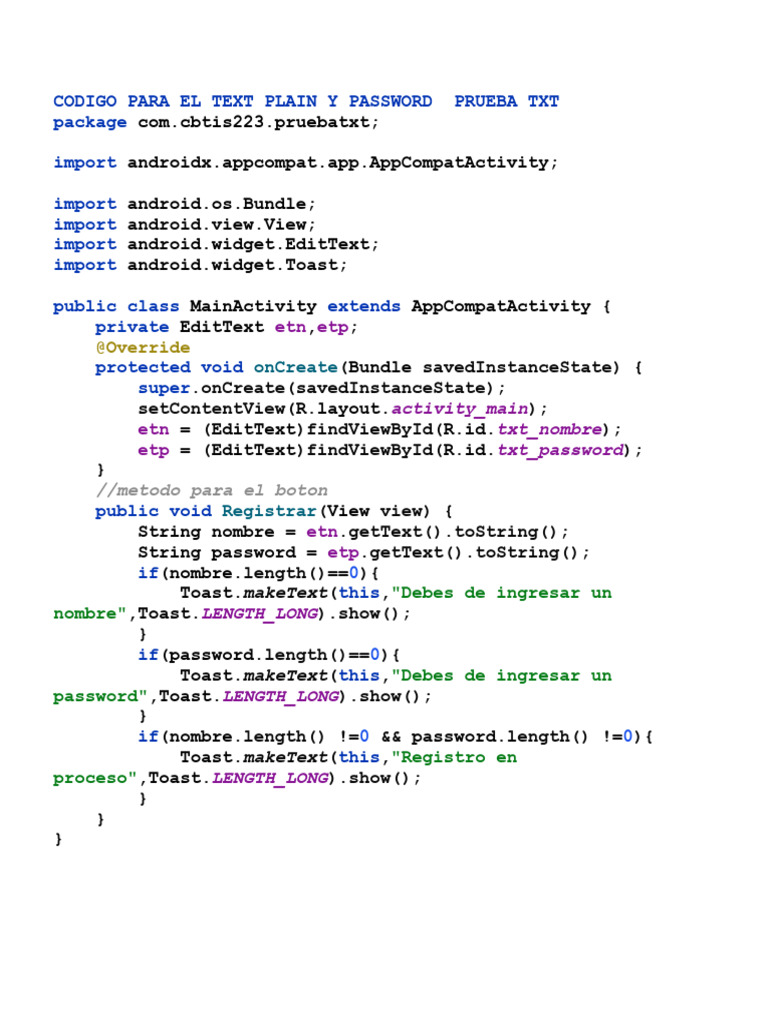 Codigo para El Text Plain y Password | PDF