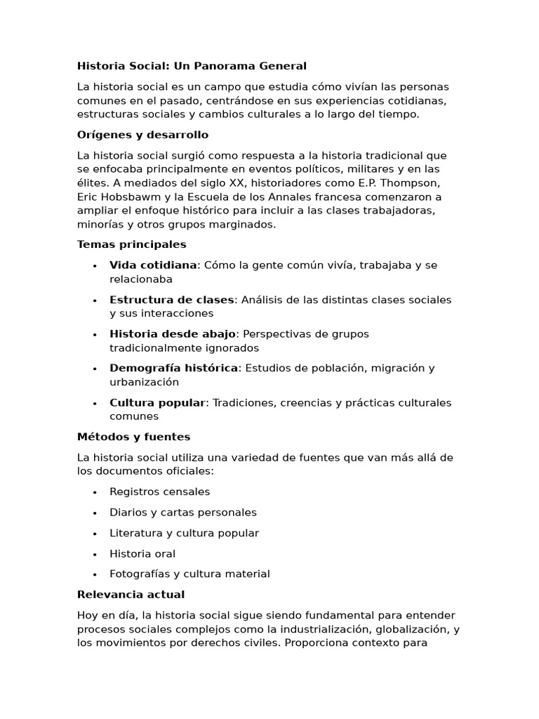 Historia Social: Vida y Clases Comunes | PDF