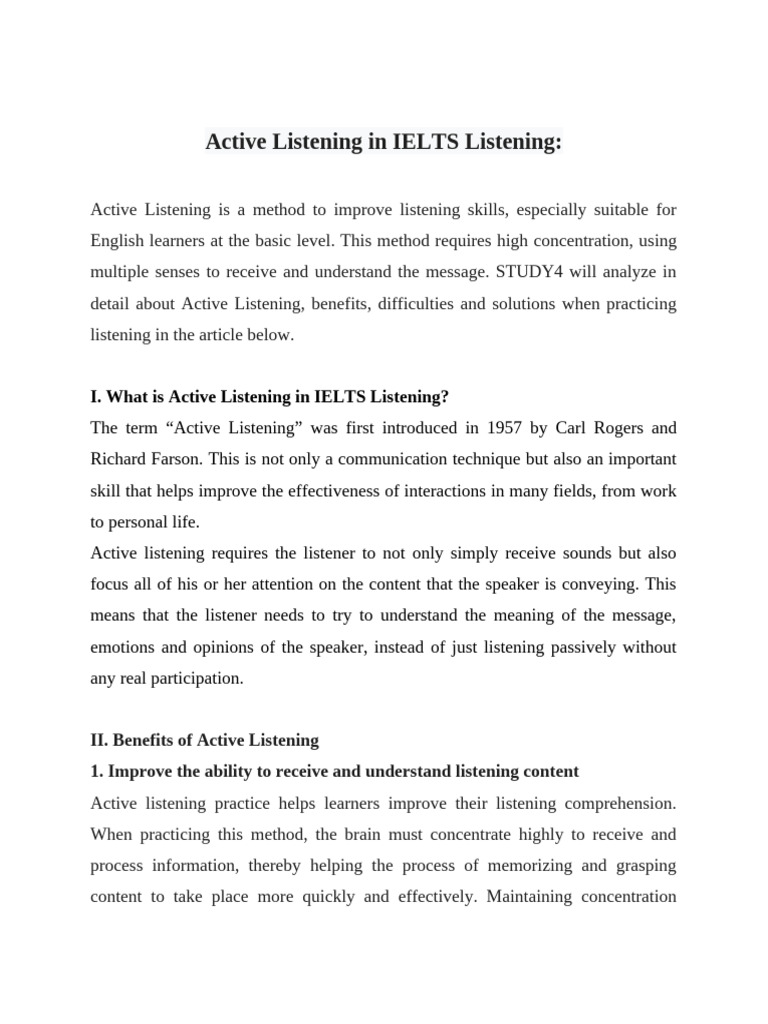 Active Listening in IELTS Listening | PDF | Reading Comprehension ...