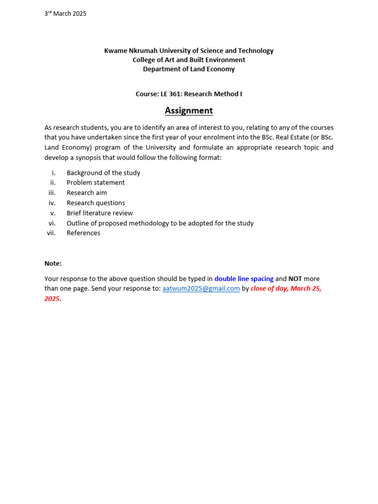 Research Method Assignment - 2025 | PDF