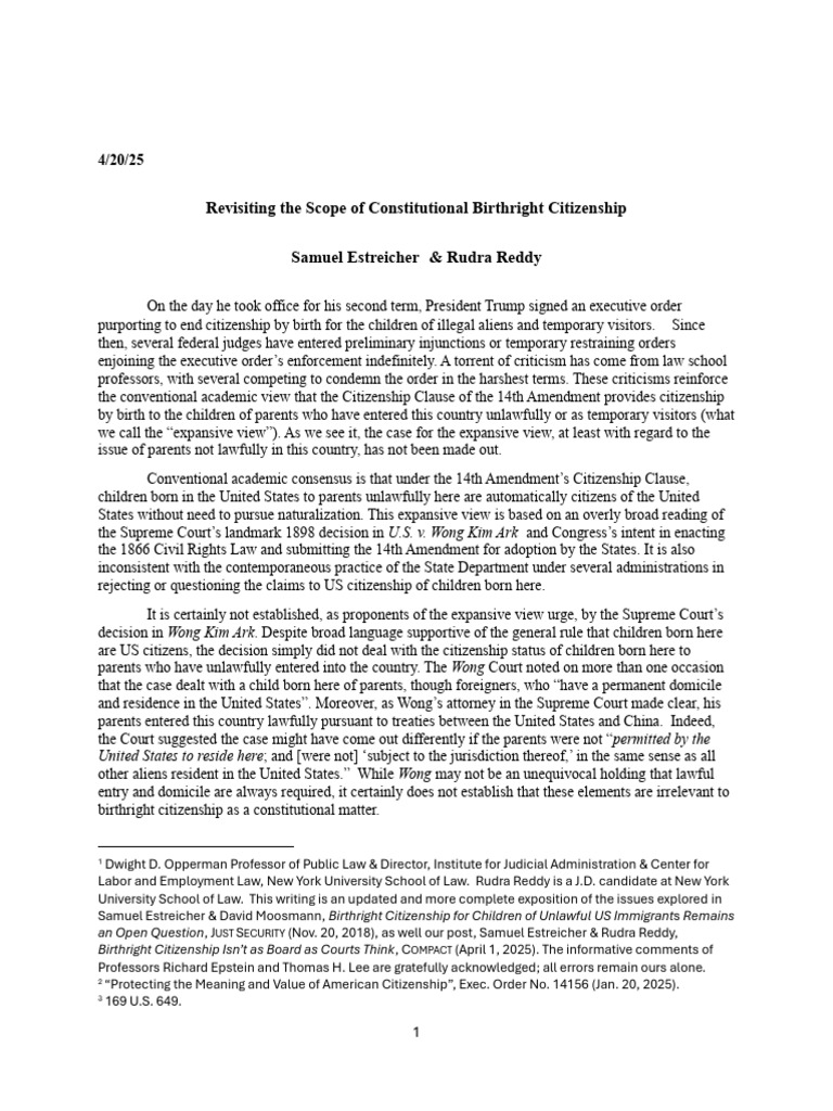 US Birth Right Citizenship | PDF | Fourteenth Amendment To The United ...