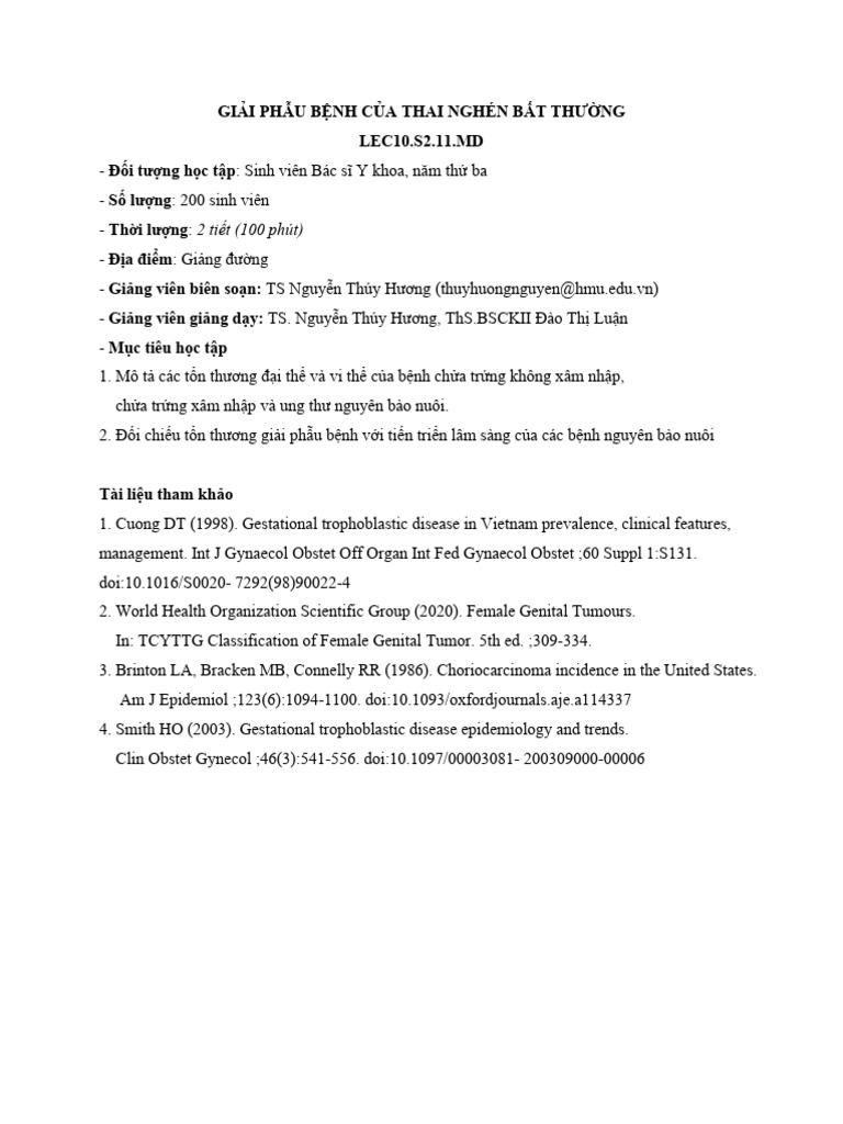 LEC 10 - Giải phẫu bệnh của thai nghén bất thường | PDF