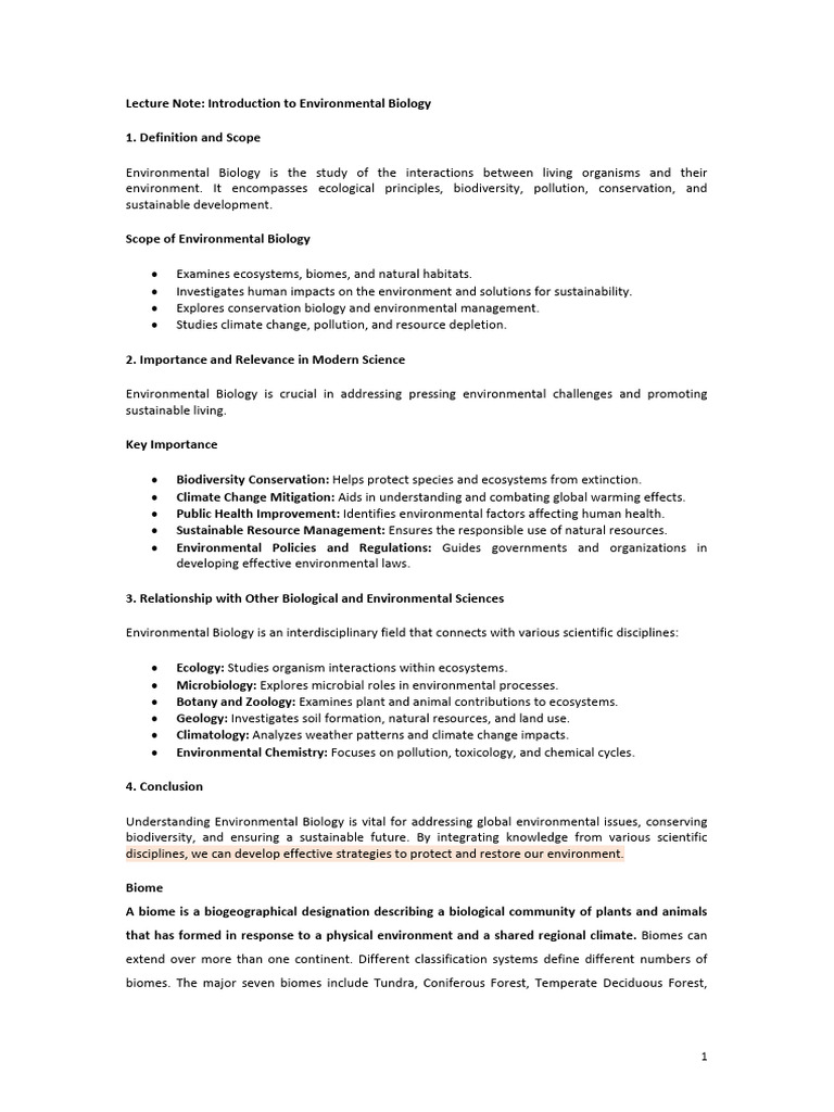 Introduction to Environmental Biology | PDF | Environmental Science ...