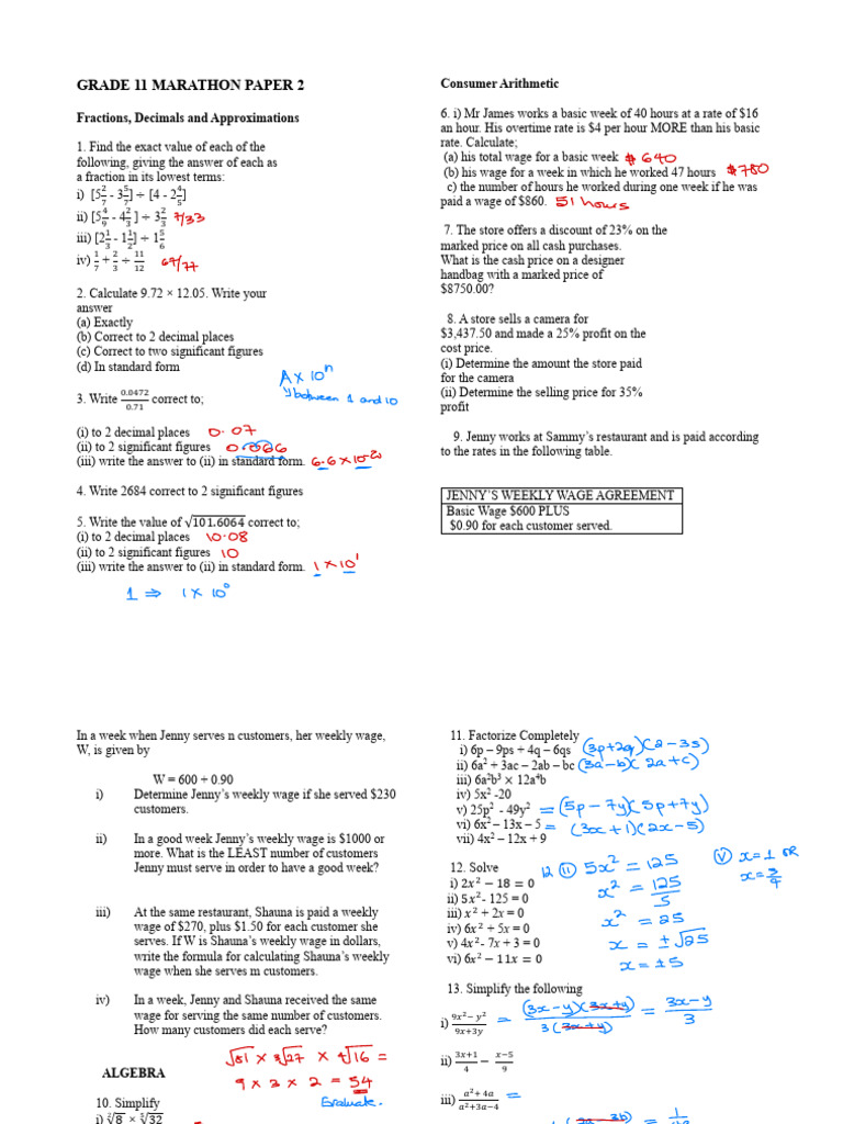 GRADE 11 MARATHON PAPER With Some Answers 2 | PDF | Rectangle | Area