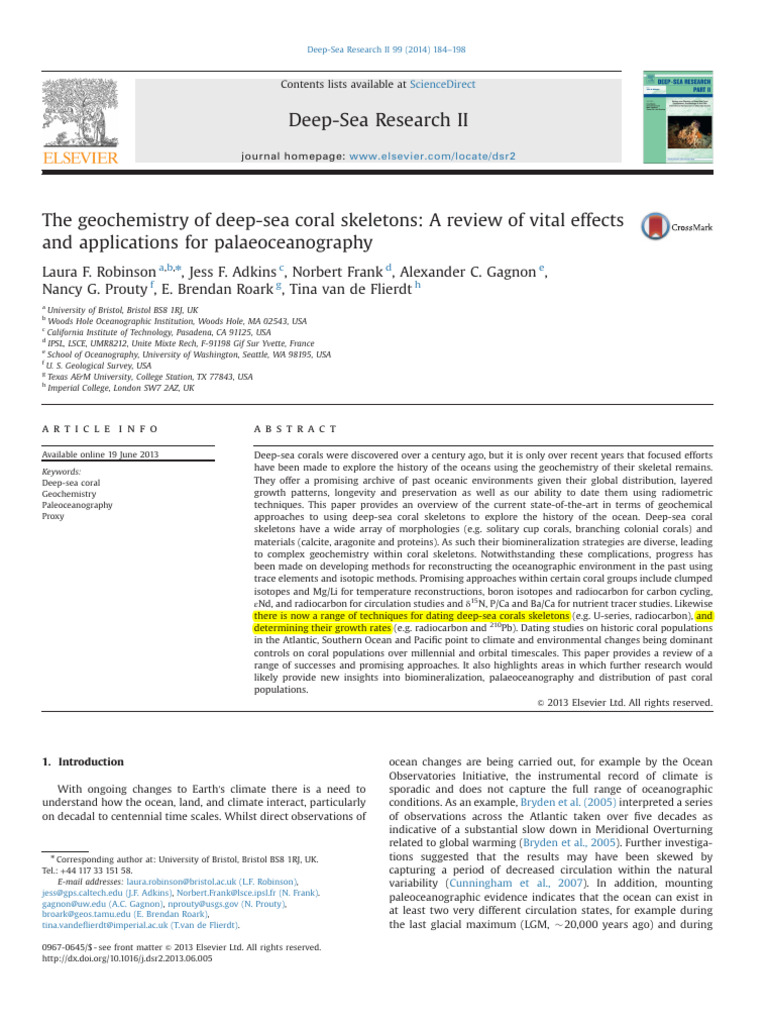 Geochemistry of Deep-Sea Corals Review | PDF | Coral | Radiocarbon Dating