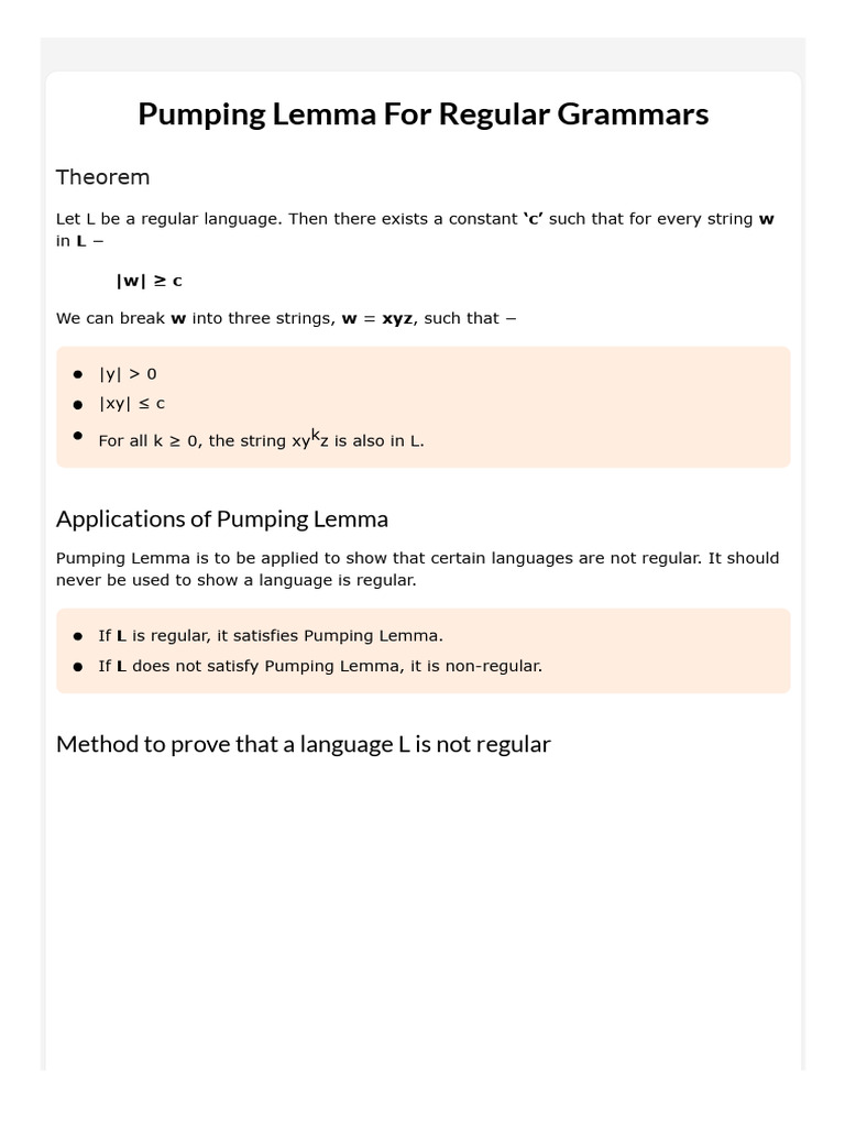 Pumping Lemma For Regular Grammars | PDF