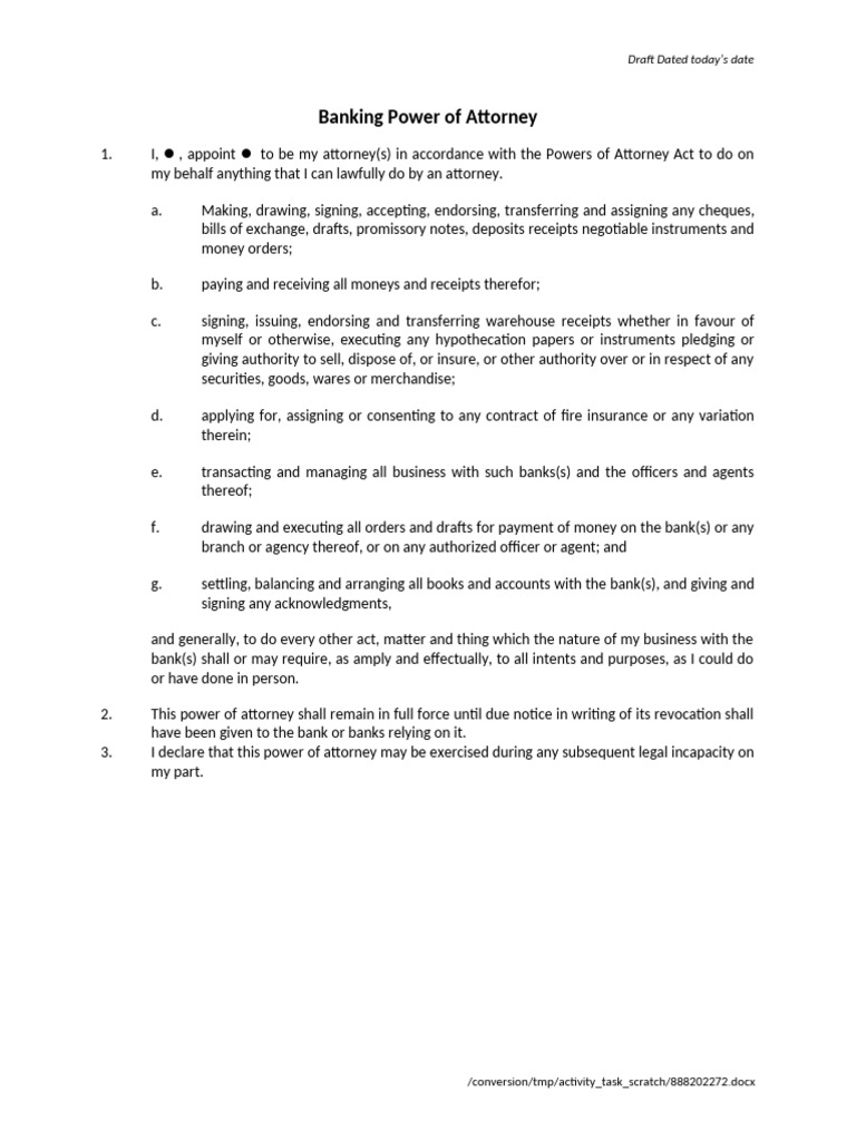 Banking Power of Attorney Document | PDF