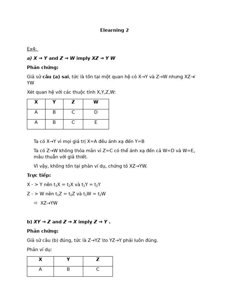A) X Y Z W XZ Yw: Elearning 2 | PDF