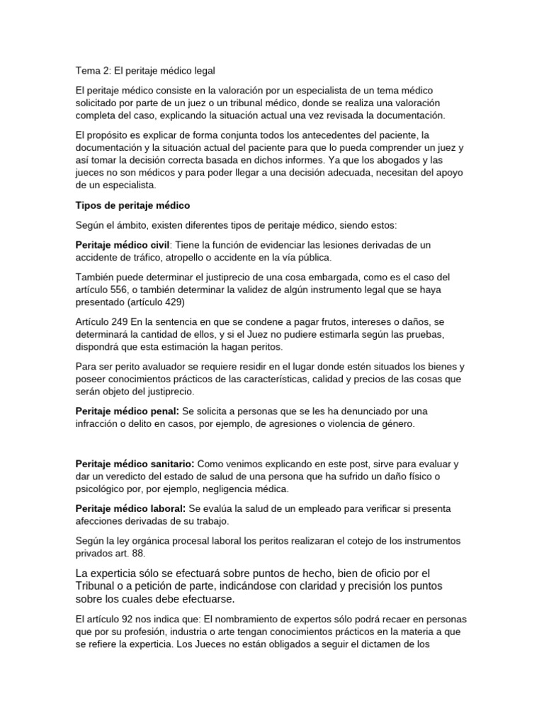 Tipos de peritaje médico legal | PDF | Testigo experto | Experto