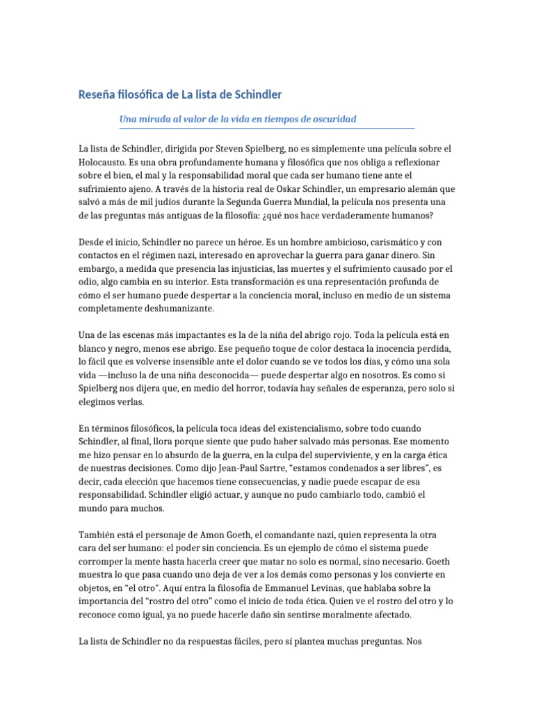 Reseña La Lista de Schindler | PDF