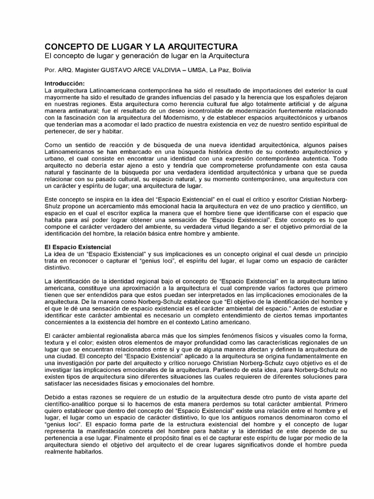 Concepto de Lugar y La Arquitectura | PDF