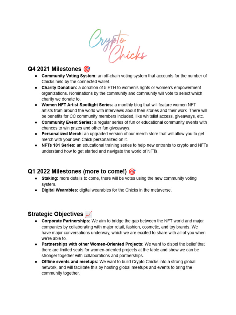Crypto Chicks Roadmap and Objectives | PDF