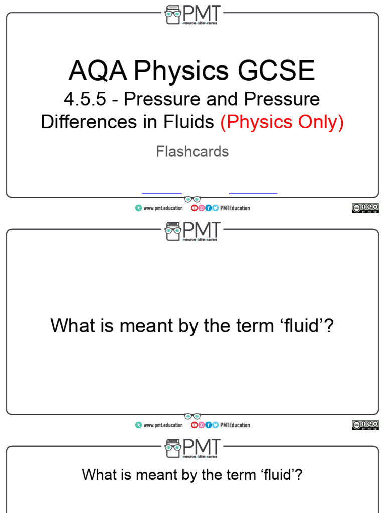Flashcards - 5.5 Pressure and Pressure Differences in Fluids - AQA ...