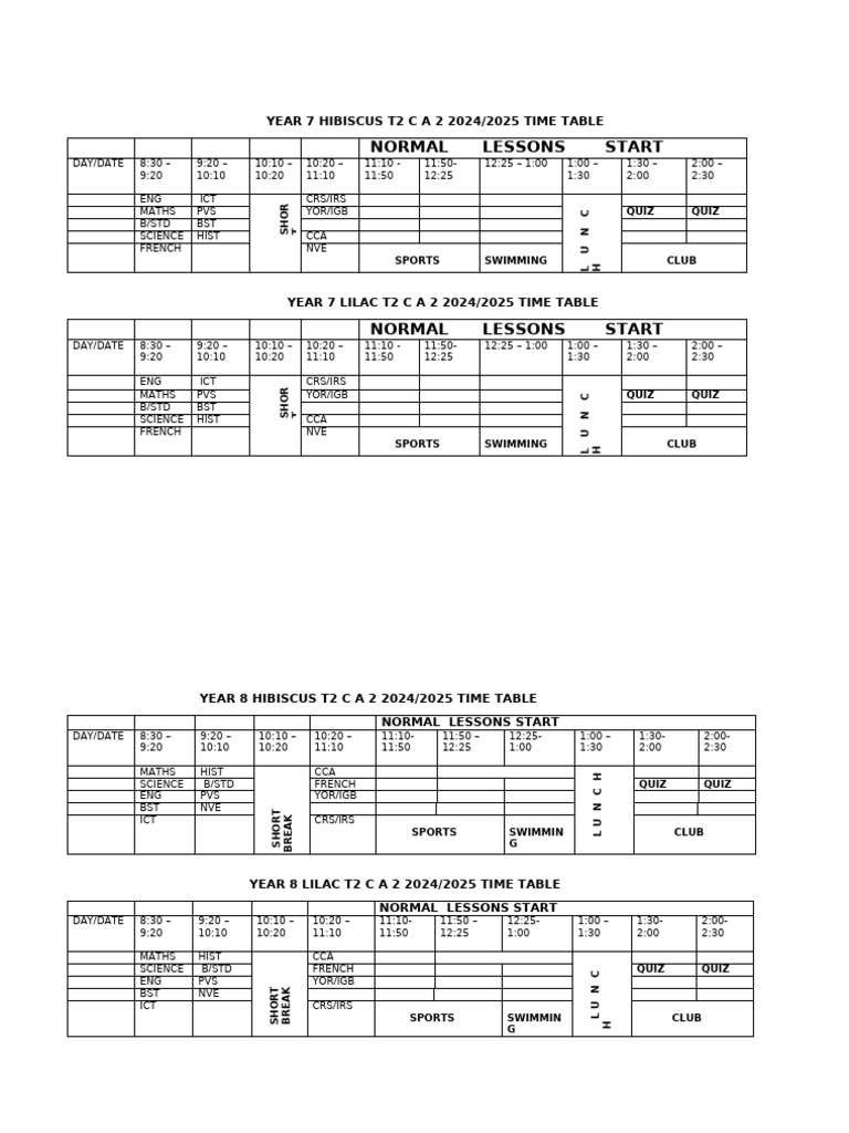 C A 2 Time Table T1 2024-2025 | PDF