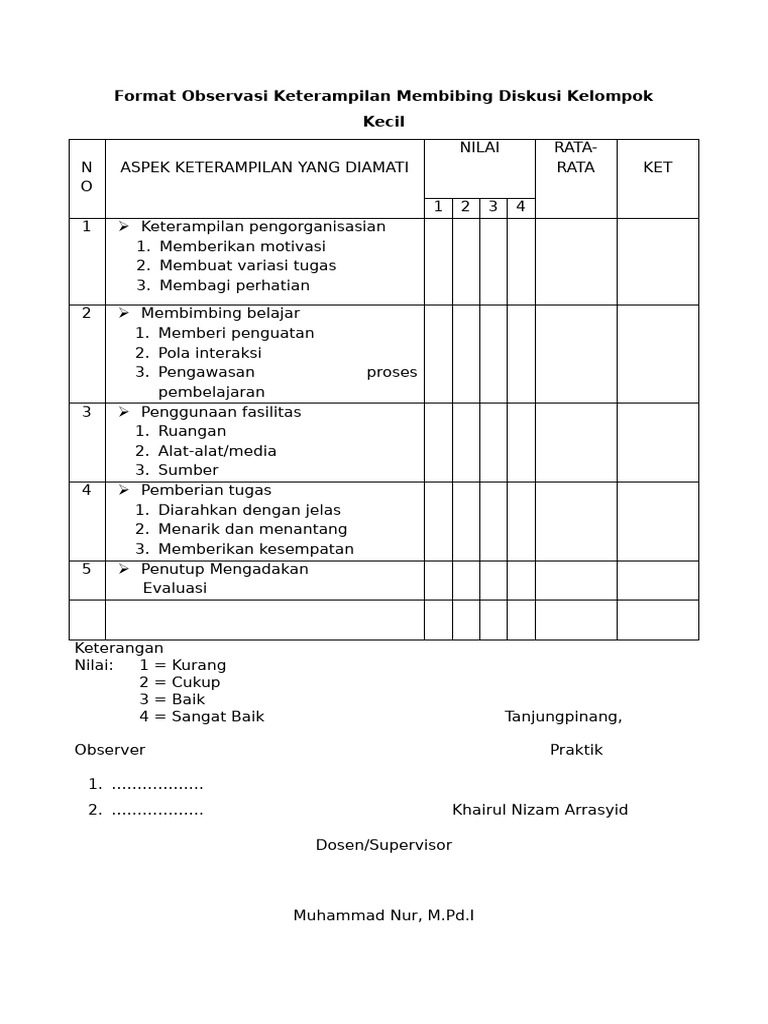 Format Observasi Keterampilan Membibing Diskusi Kelompok Kecil | PDF