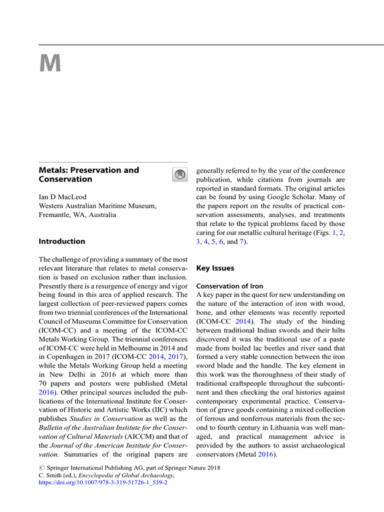 MacLeod, I.D. (2018) - Metals Preservation and Conservation. in Encyclopedia of Global ...