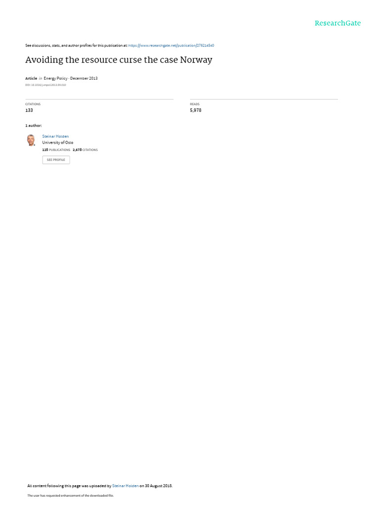 Avoiding The Resource Curse The Case Norway | PDF | Government Budget Balance | Government Spending