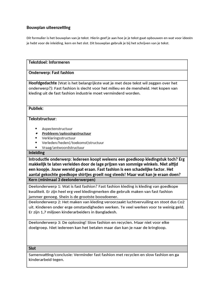 Bouwplan-Uiteenzetting-2025 Toets Fast Fashion Eva | PDF