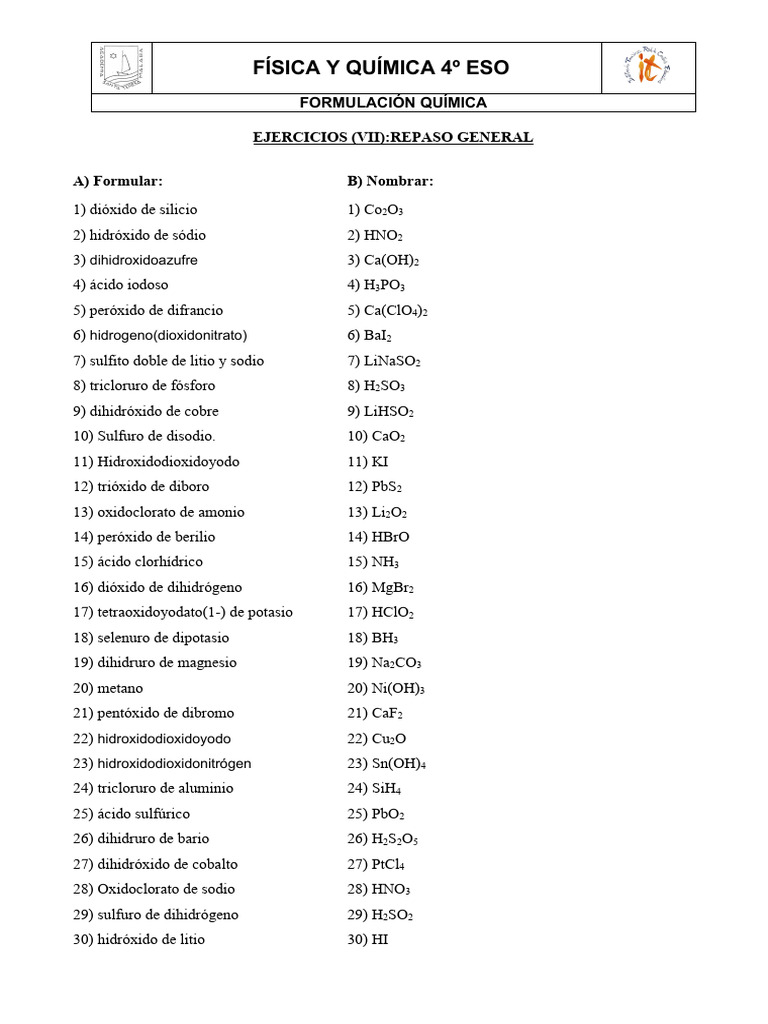 Ejerc Vii Formula Repaso General v.6 | PDF