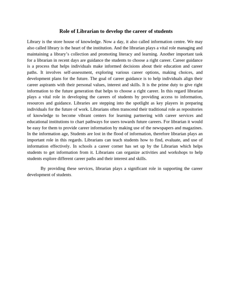 Role of Librarian To Develop The Career of Students | PDF