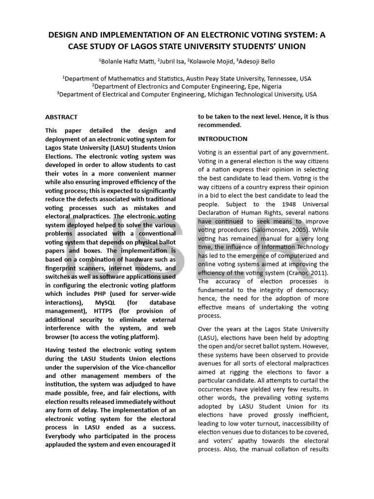 Design and Implementation of An Electronic Voting System A Case Study of Lagos State University ...