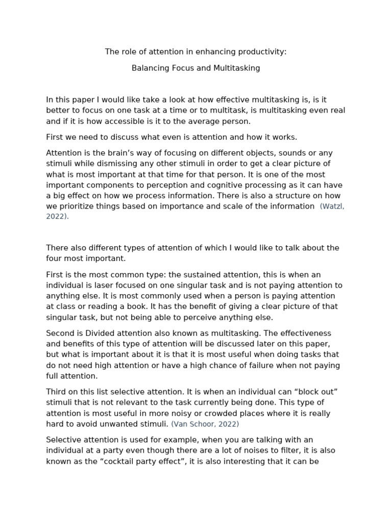 The Role of Attention in Enhancing Productivity | PDF | Attention ...