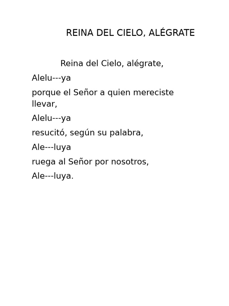 Letra de "Reina del Cielo, Alégrate" | PDF