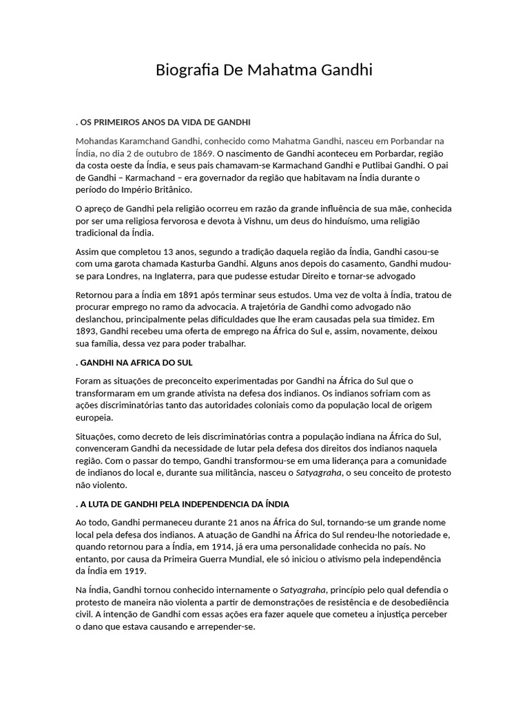 Biografia de Mahatma Gandhi | PDF | Mahatma Gandhi