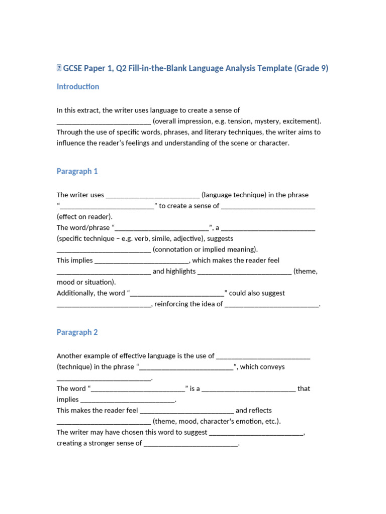 GCSE Q2 Fill in Template Grade9 With Intro Conclusion | PDF