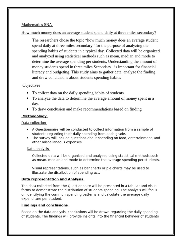 Mathematics SBA group work | PDF | Data | Methodology