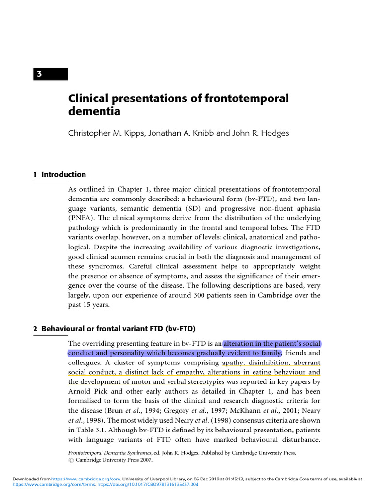 Clinical presentations of frontotemporal dementia ftd, ppa | PDF ...