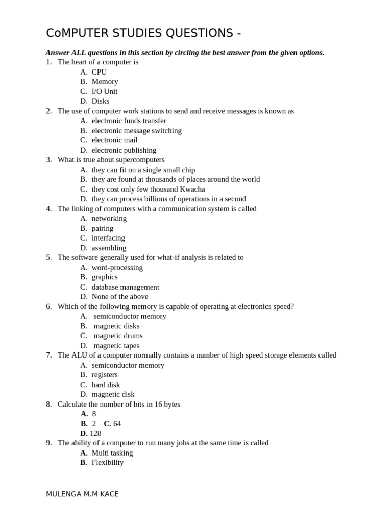 Computer Studies Question @2024 | PDF | Computer Data Storage | Computer File