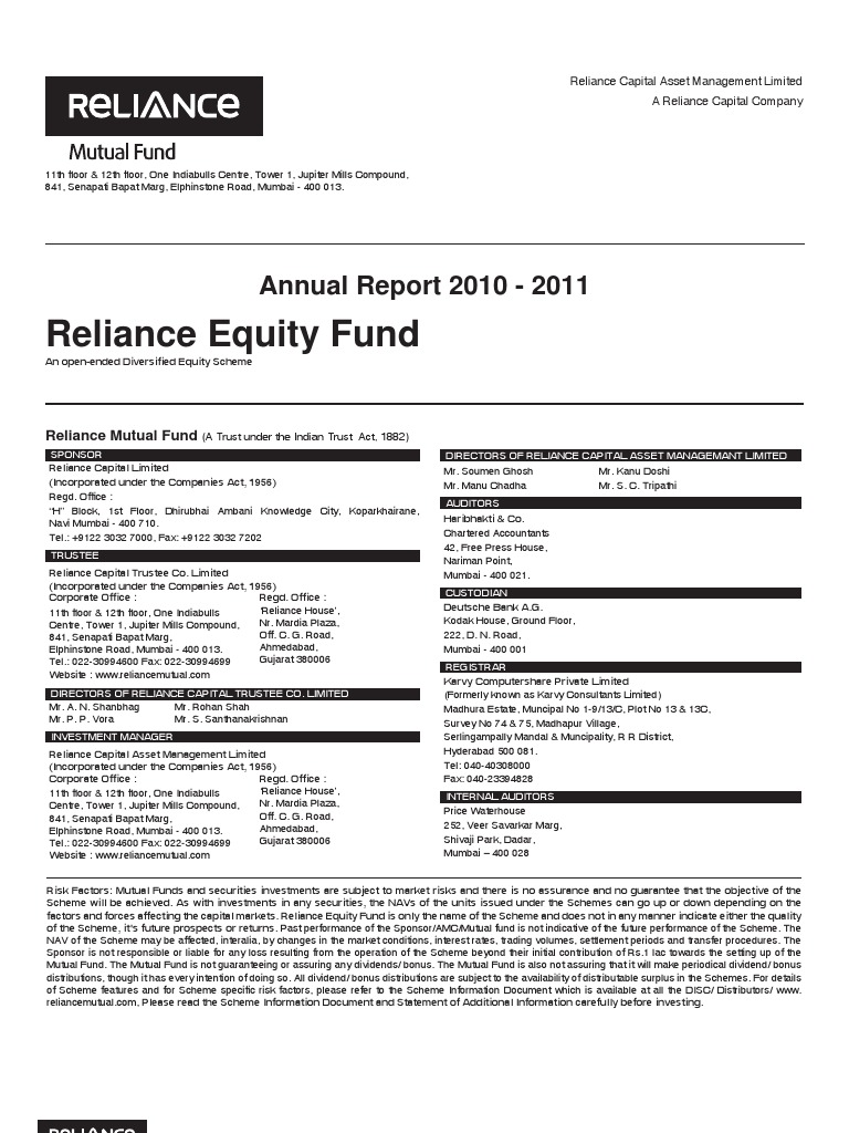 Reliance Eqity Fund | PDF | Mutual Funds | Securities (Finance)