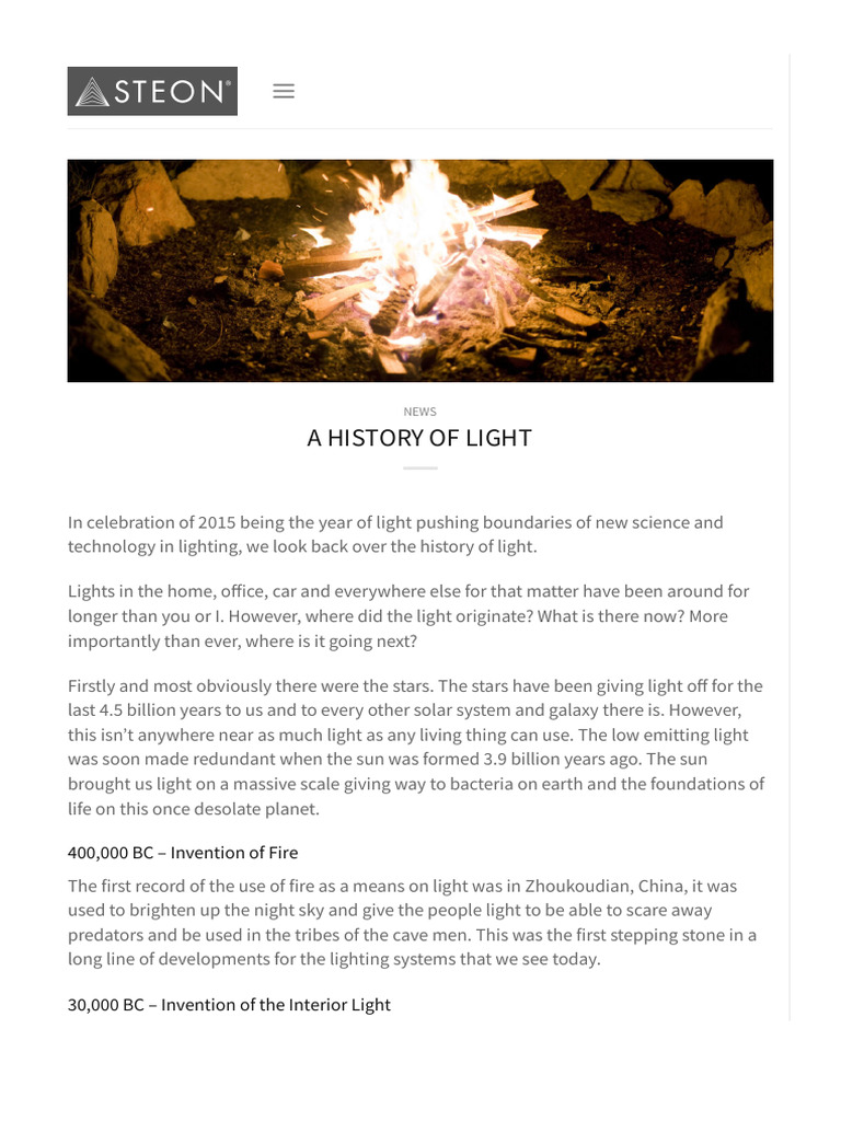 A History of Light - Steon Lighting | PDF | Candle | Incandescent Light ...