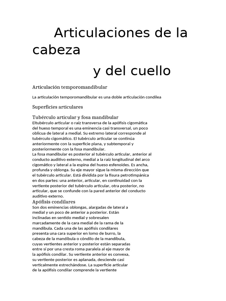 Articulaciones de La Cabeza | PDF | Articulación | Anatomía humana