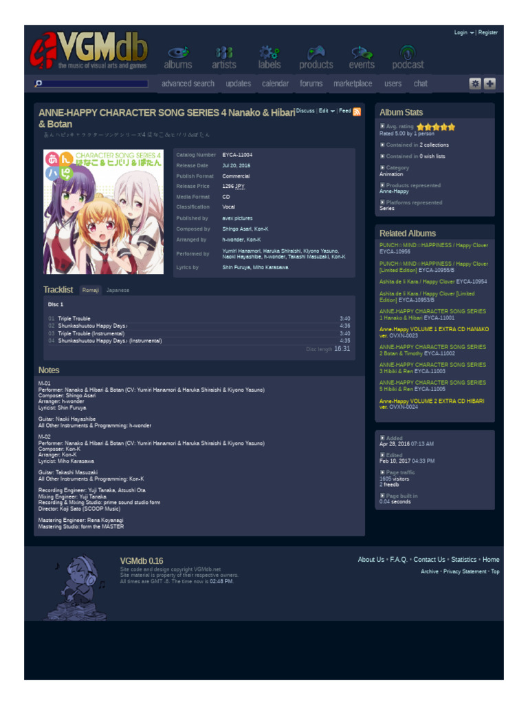 ANNE-HAPPY CHARACTER SONG SERIES 4 Nanako & Hibari & Botan | PDF