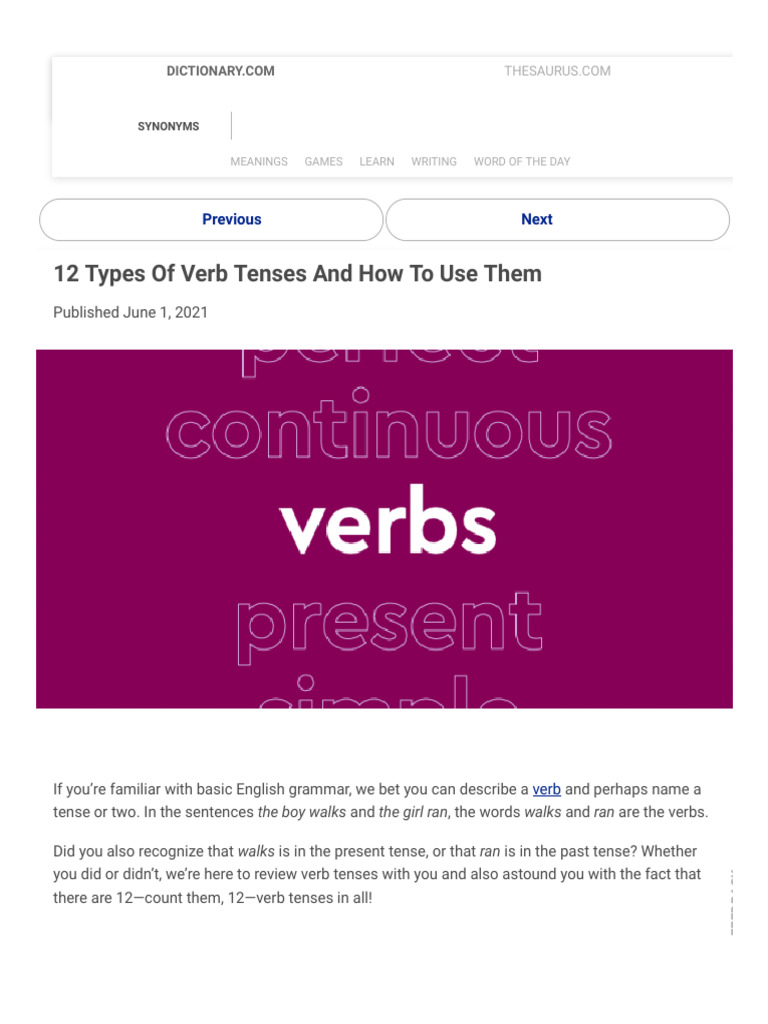 12 Types of Verb Tenses and How To Use Them | PDF | Grammatical Tense ...