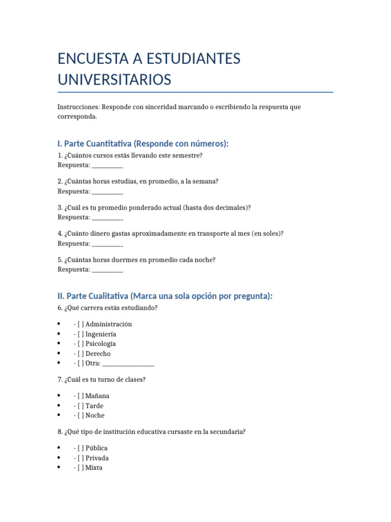 Encuesta a Estudiantes Universitarios | PDF