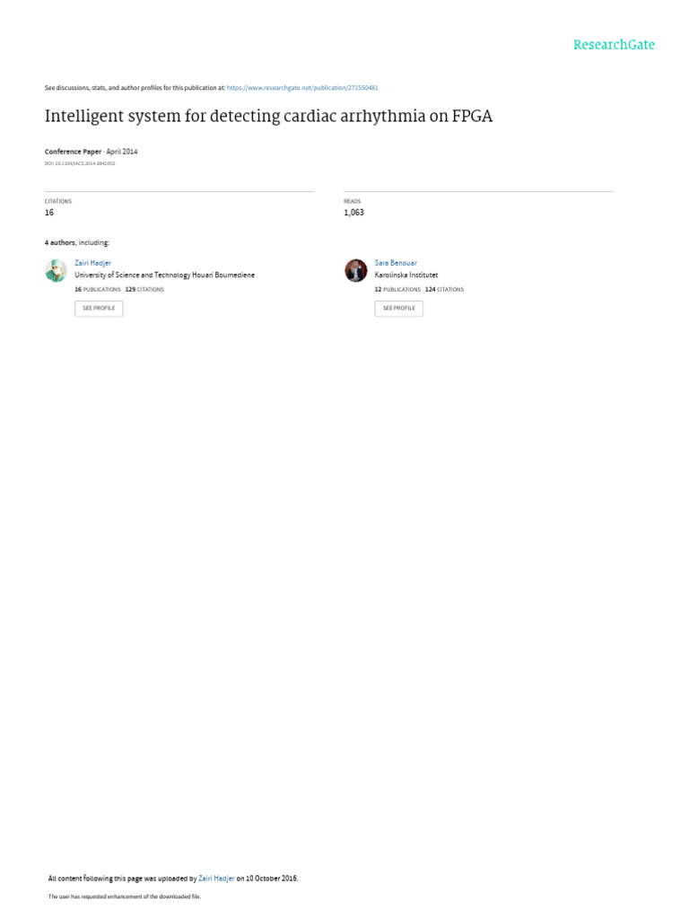 Intelligent System For Detecting Cardiac Arrhythmia On Fpga Pdf Computer Engineering