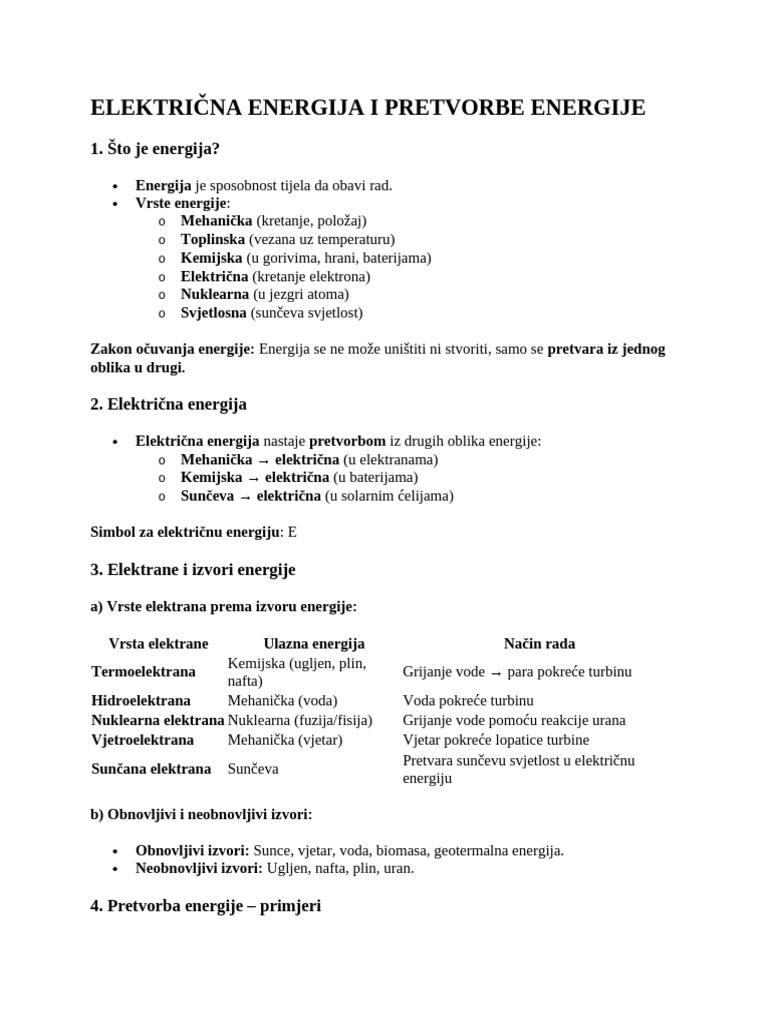 ELEKTRIČNA ENERGIJA I PRETVORBE ENERGIJE | PDF