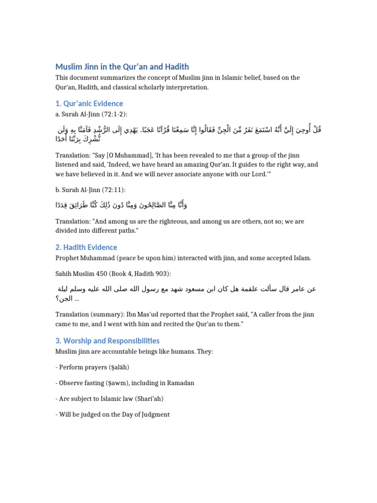 Muslim Jinn in Qur'an and Hadith | PDF