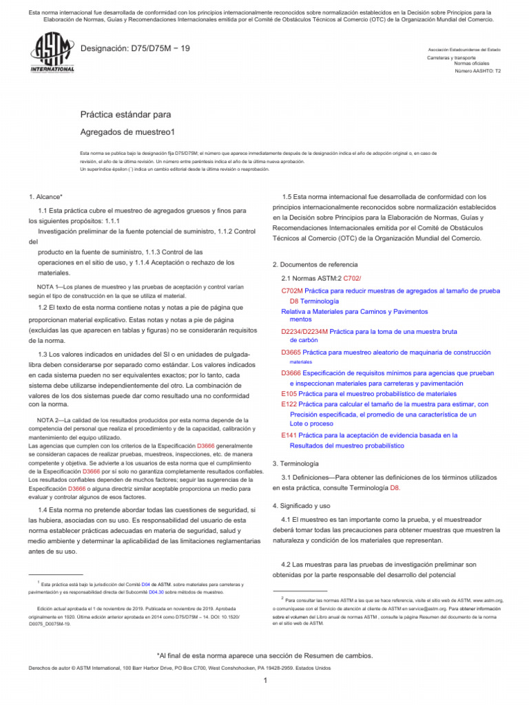 Astm D75 - D75M-19 | PDF | Muestreo (Estadísticas) | Grava