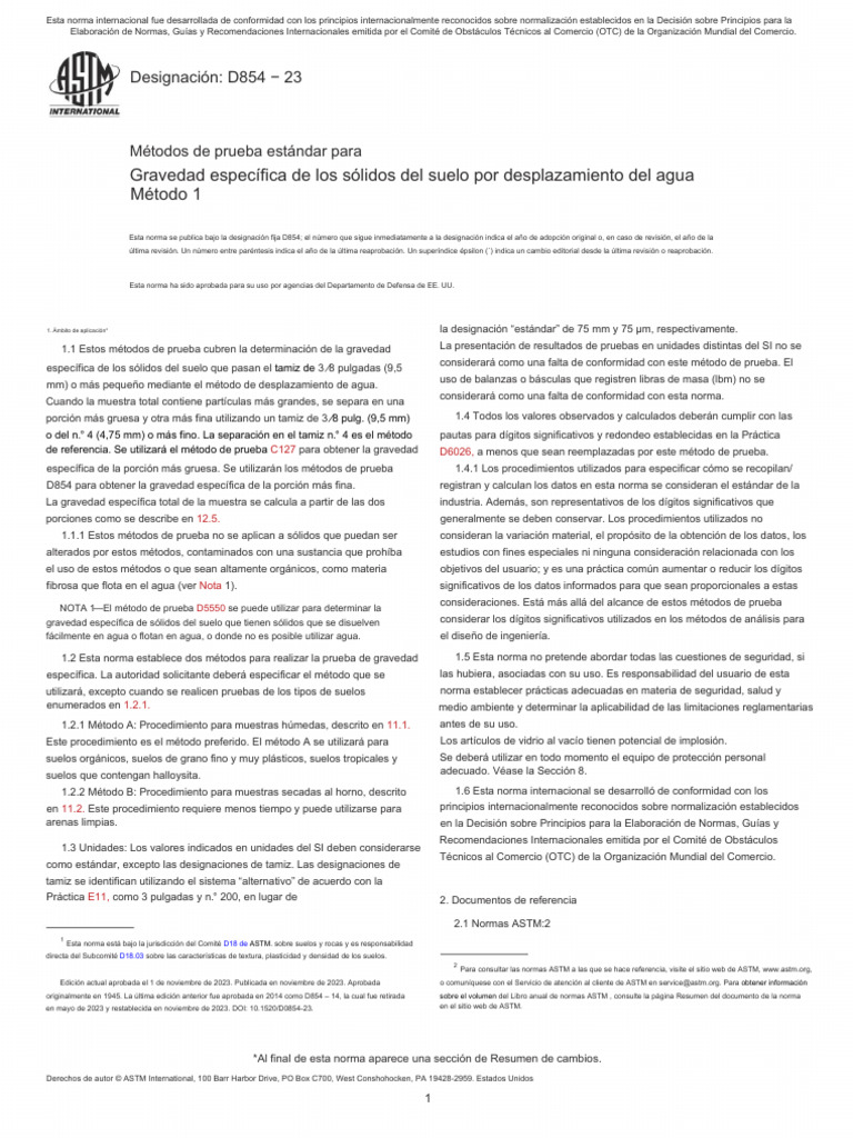 Astm D854-23 | PDF | Agua | Vacío