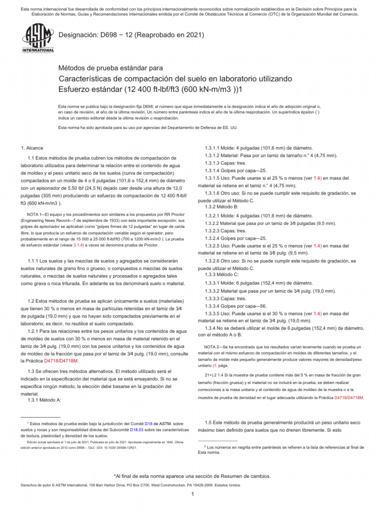 Astm D698-12 (2021) | PDF
