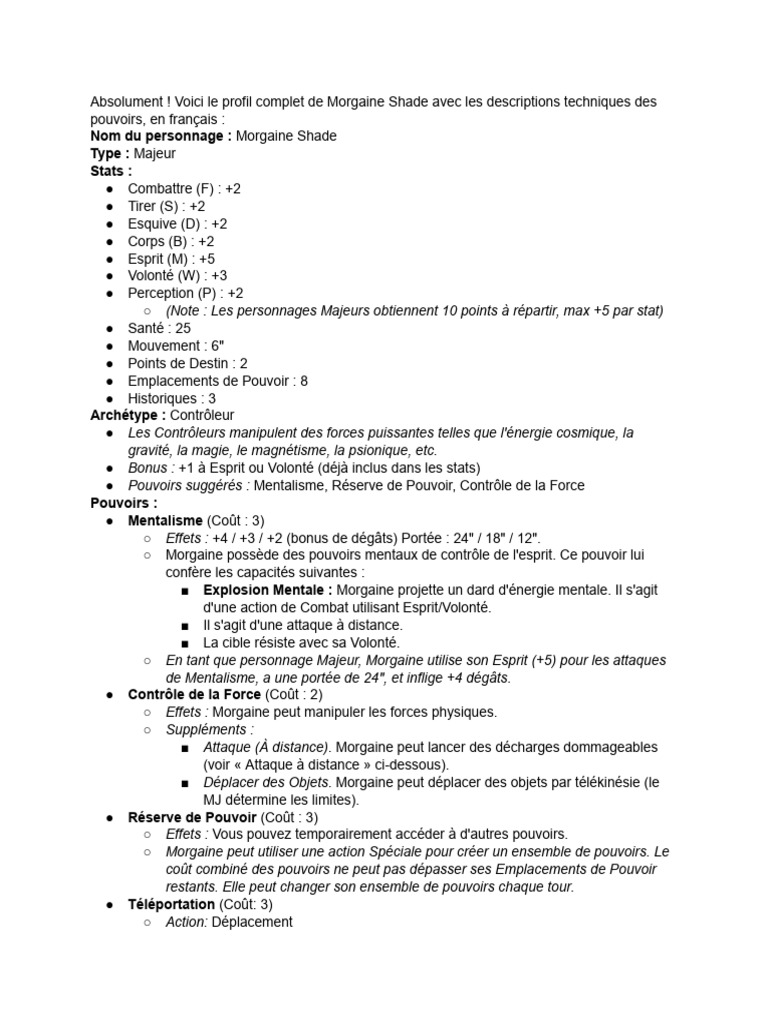 Profil détaillé de Morgaine Shade | PDF