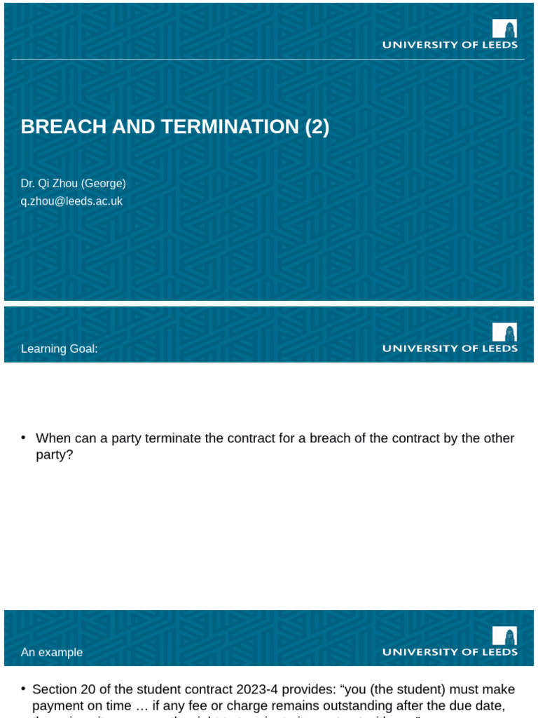 Breach and Termation | PDF | Breach Of Contract | Business Law