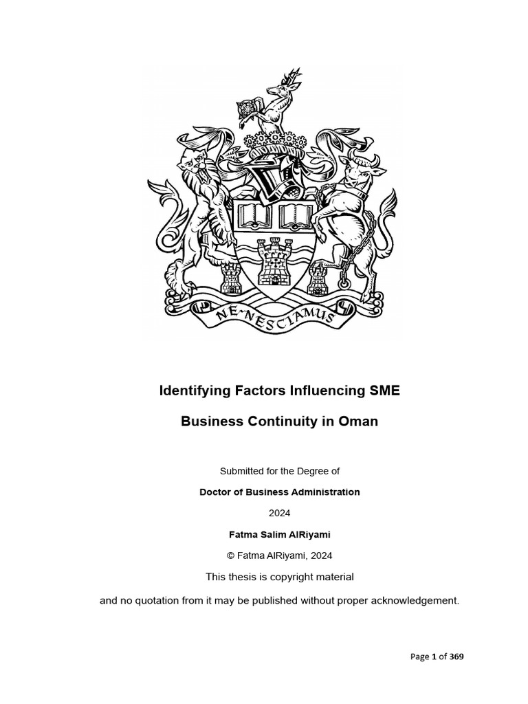 Al Riyami Fatima 2024 Identifying Factors Influencing SME Business Continuity in Oman | PDF ...