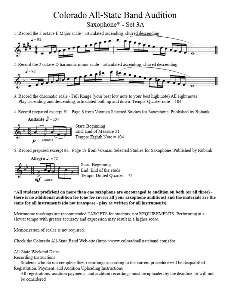 Casb Audition Saxophone 3a | PDF | Tempo | Scale (Music)